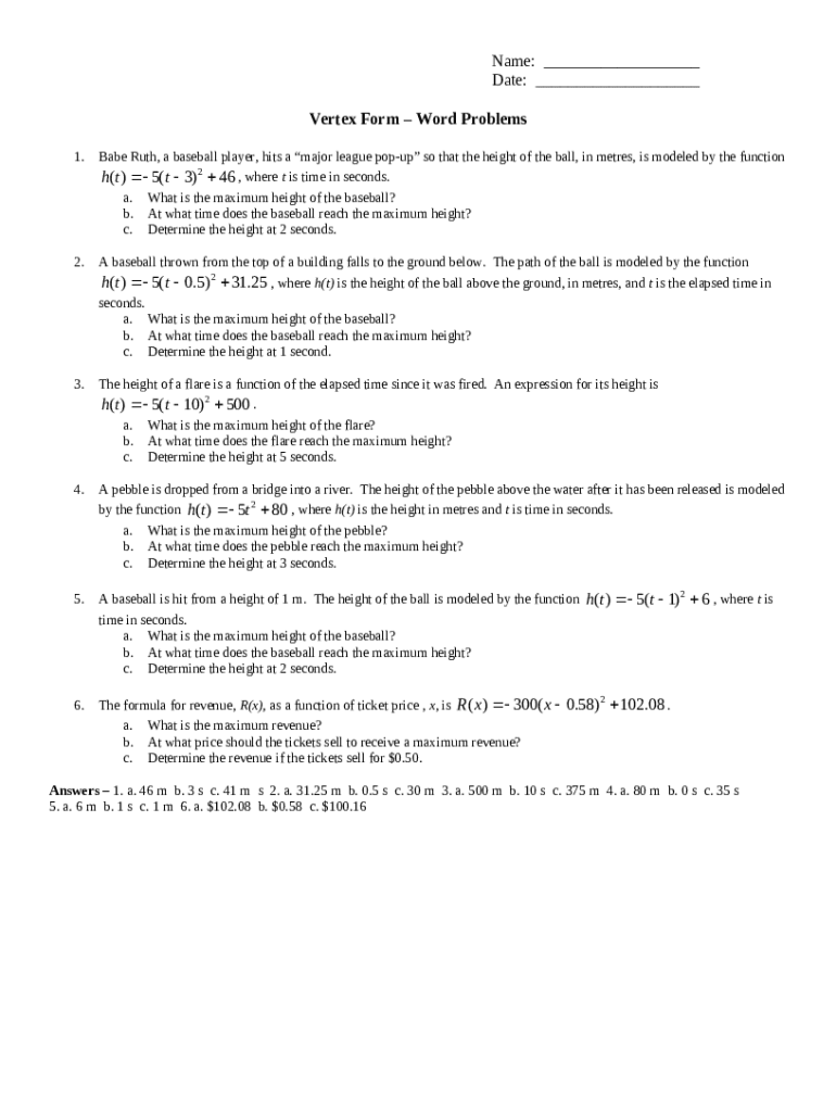 vertex word problems.doc - Name: Date Doc Template | pdfFiller