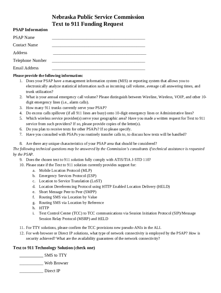 State 911 Department s - psc nebraska Doc Template | pdfFiller