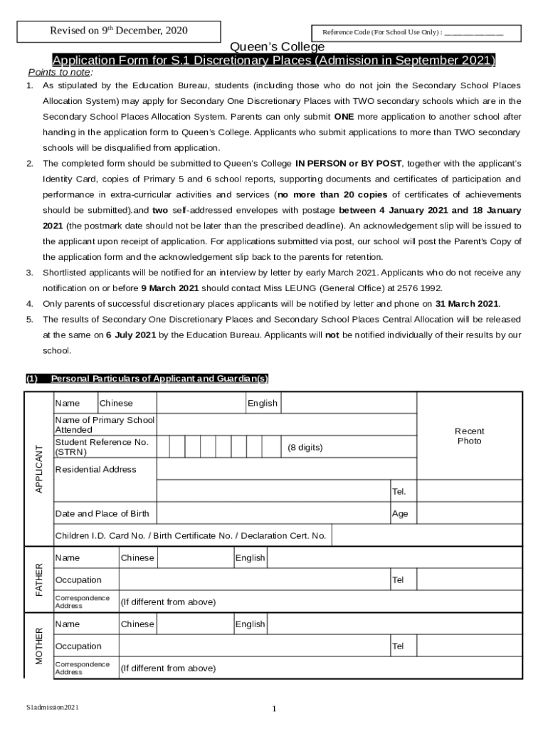 Application for S.1 Discretionary Places (Admission ... - qc edu Doc ...
