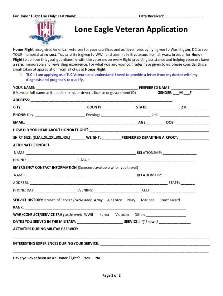 Fillable Online Lone Eagle Veteran Application Fax Email Print - pdfFiller