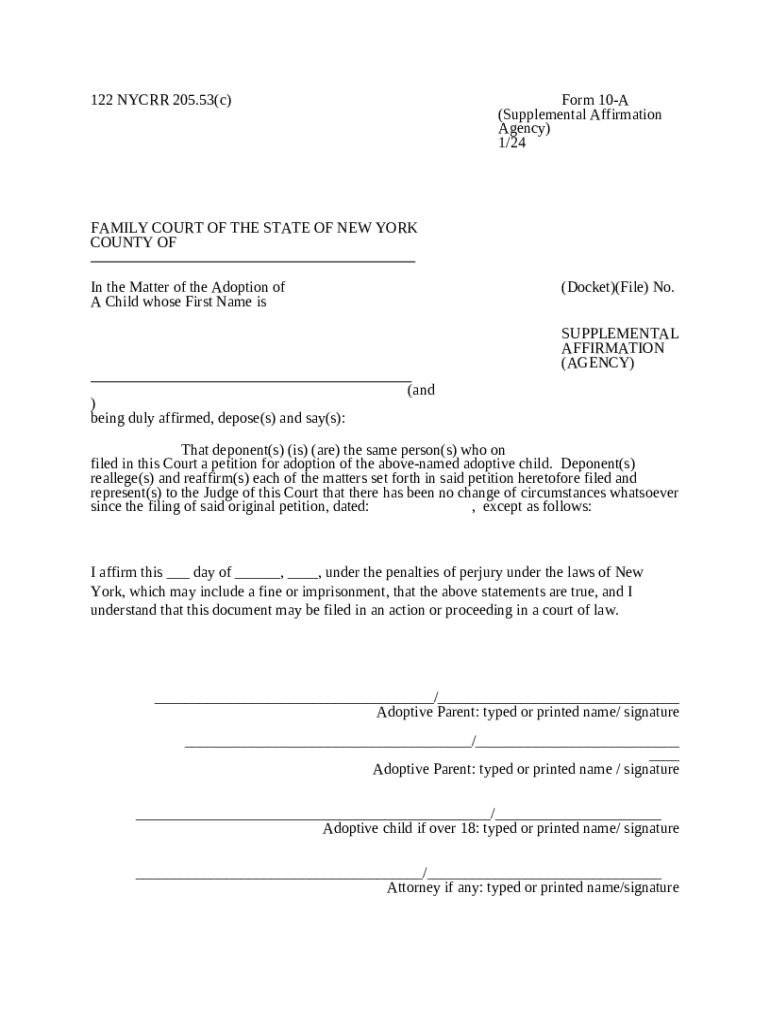 22 NYCRR 205.53(c) 10-A (Supplemental Affirmation ... Doc Template | pdfFiller