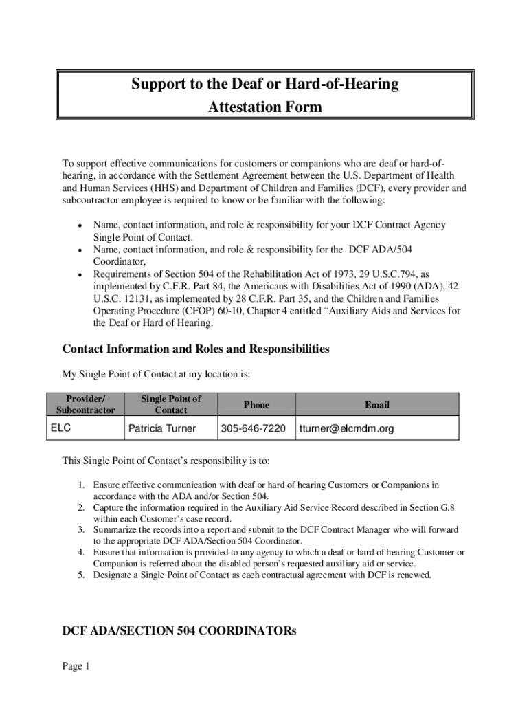 Fillable Online Support To The Deaf Or Hard-of-Hearing Attestation Form ...