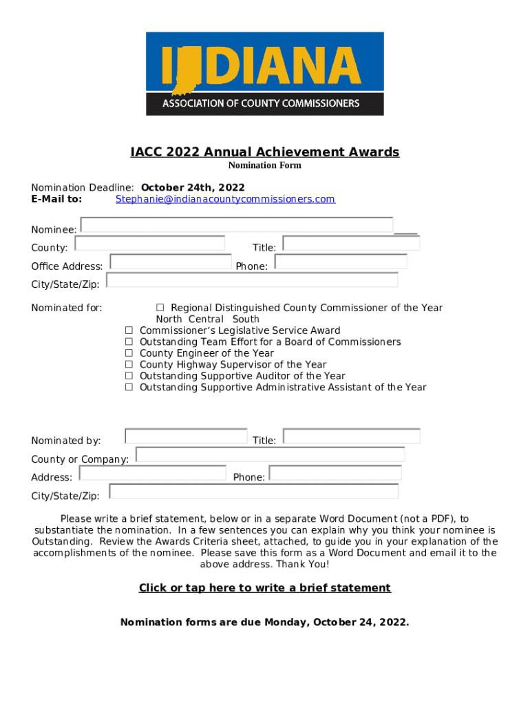 IACC Leadership and Distinguished Service Award ... Doc Template | pdfFiller