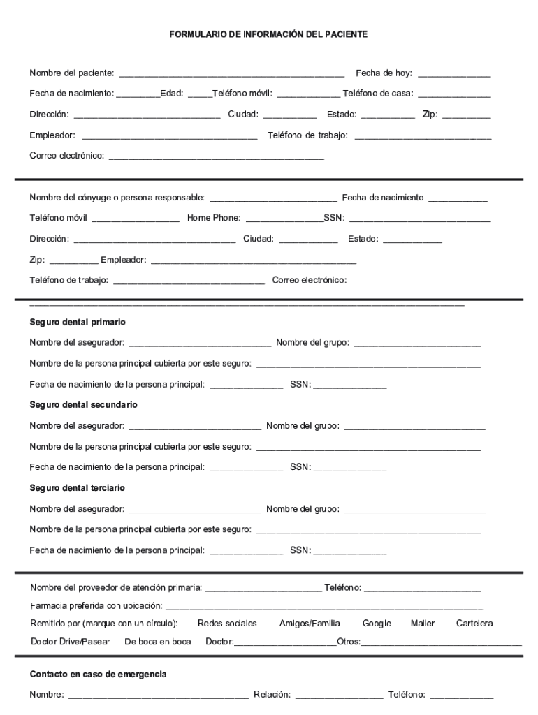 Completable En línea FORMULARIO DE REGISTRO DE PACIENTES (Por favor ...