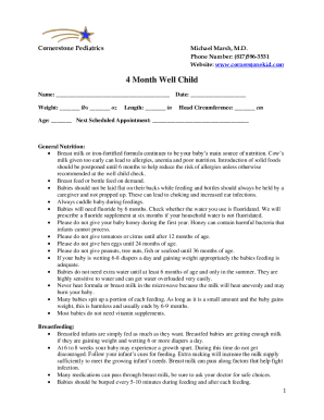 Fillable Online 4 Month Well Child - Cornerstone Pediatrics Fax Email ...