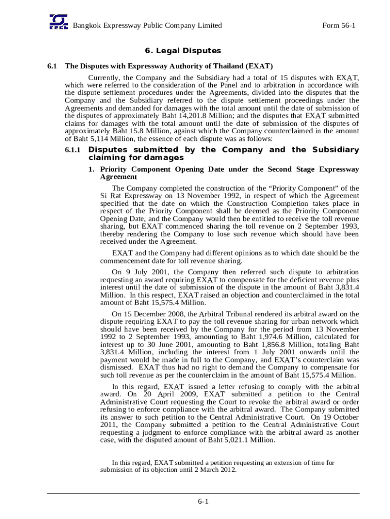 5.1 The Disputes with Expressway Authority of Thailand (EXAT) - capital ...