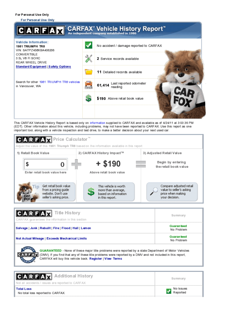 Fillable Online Onlinecarfax: Fillable, Printable & Blank PDF Form for Free Fax Email Print ...