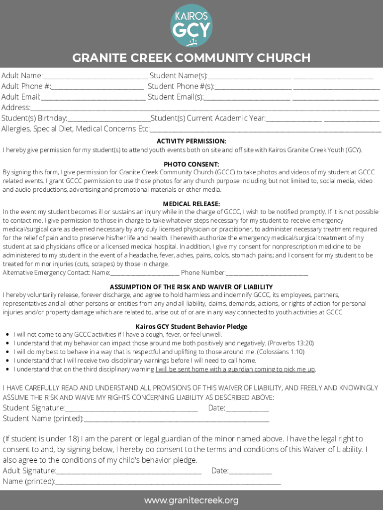 Fillable Online Granite Creek Community Church - Claremont, CAGranite ... Fax Email Print ...