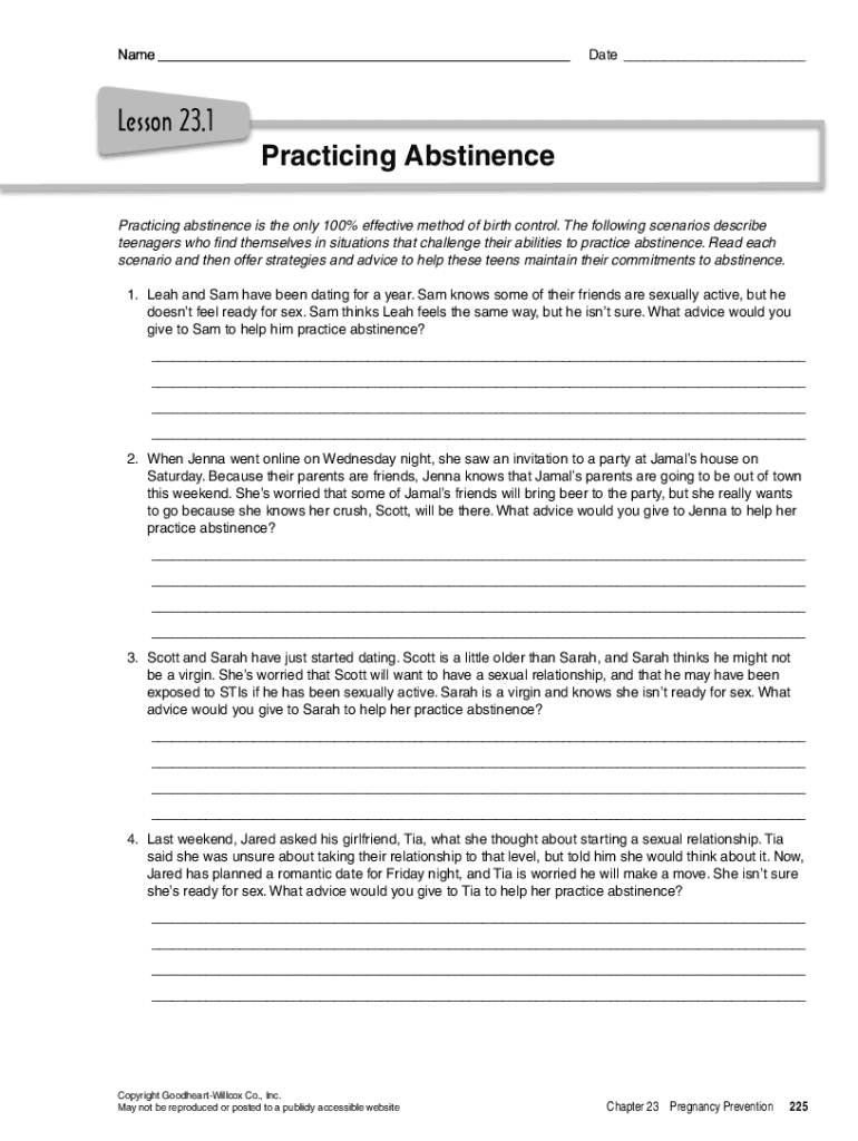 Fillable Online Abstinence and Teenagers: Prevention Counseling ...