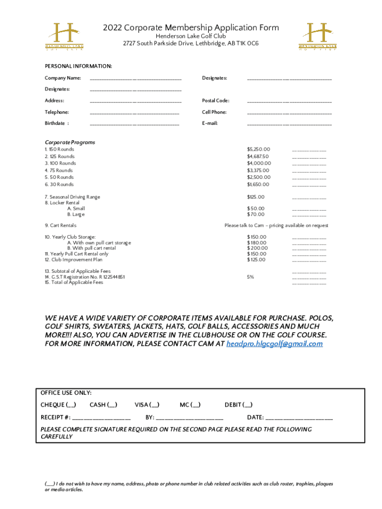 Fillable Online 2022 Corporate Membership Application Form Fax Email Print - pdfFiller