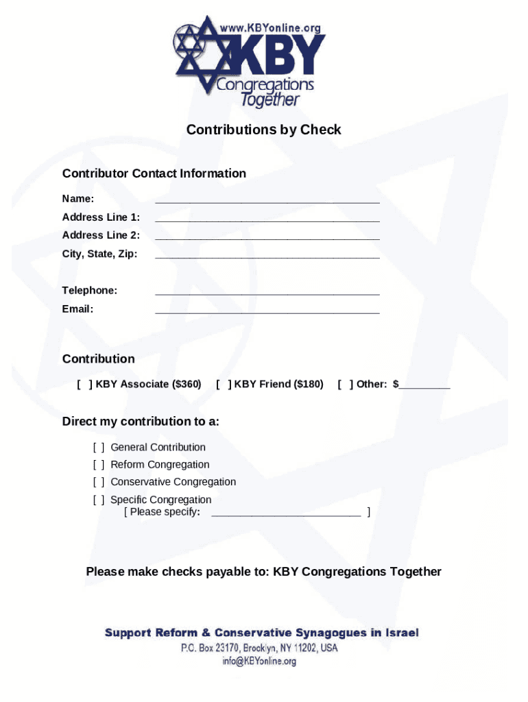 Contributions by Check Doc Template | pdfFiller