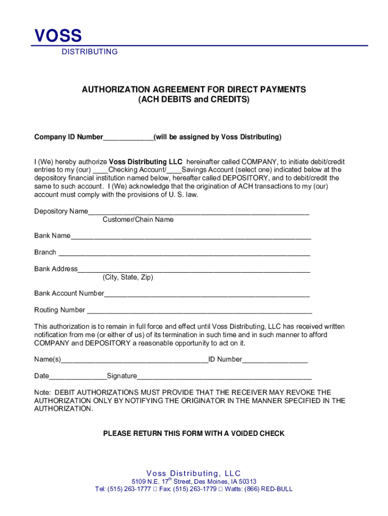 Fillable Online ACH-Form-for-Voss-Distributing.pdf - Des Moines Fax ...