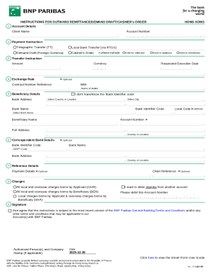 Fillable Online Remittance Application Form BNP (Hong Kong). Outward ...