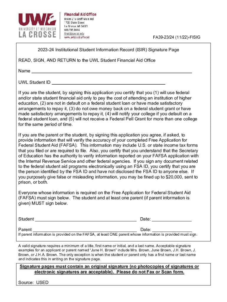 Fillable Online 2023-24 Institutional Student Information Record (ISIR ...
