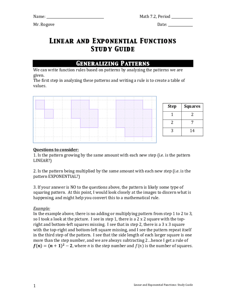Fillable Online Study Guide KEY Exponential and Linear Functions.docx Fax Email Print - pdfFiller