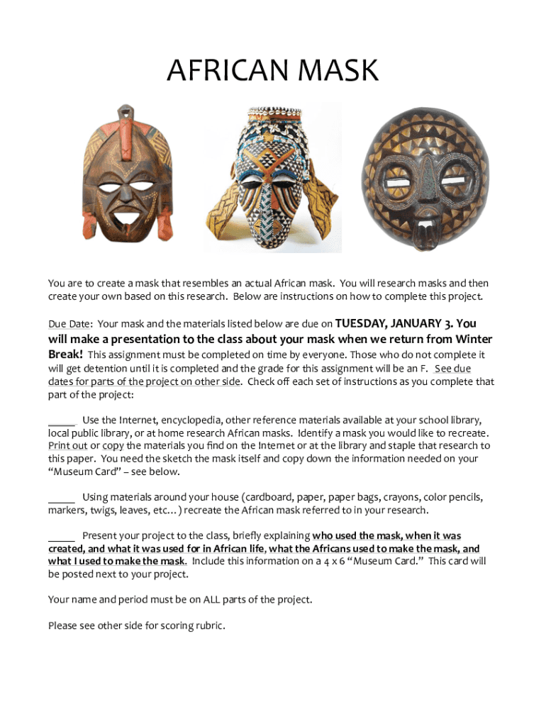Fillable Online African Mask Craft Project Kids - Teach Children Visual ...