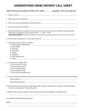 Fillable Online The New Patient Call Sheet: Six Steps to Success Fax ...