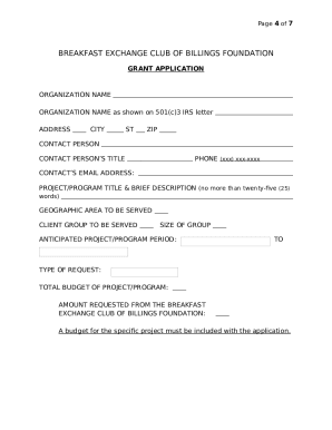 Breakfast Exchange Club Grant Application Doc Template | pdfFiller
