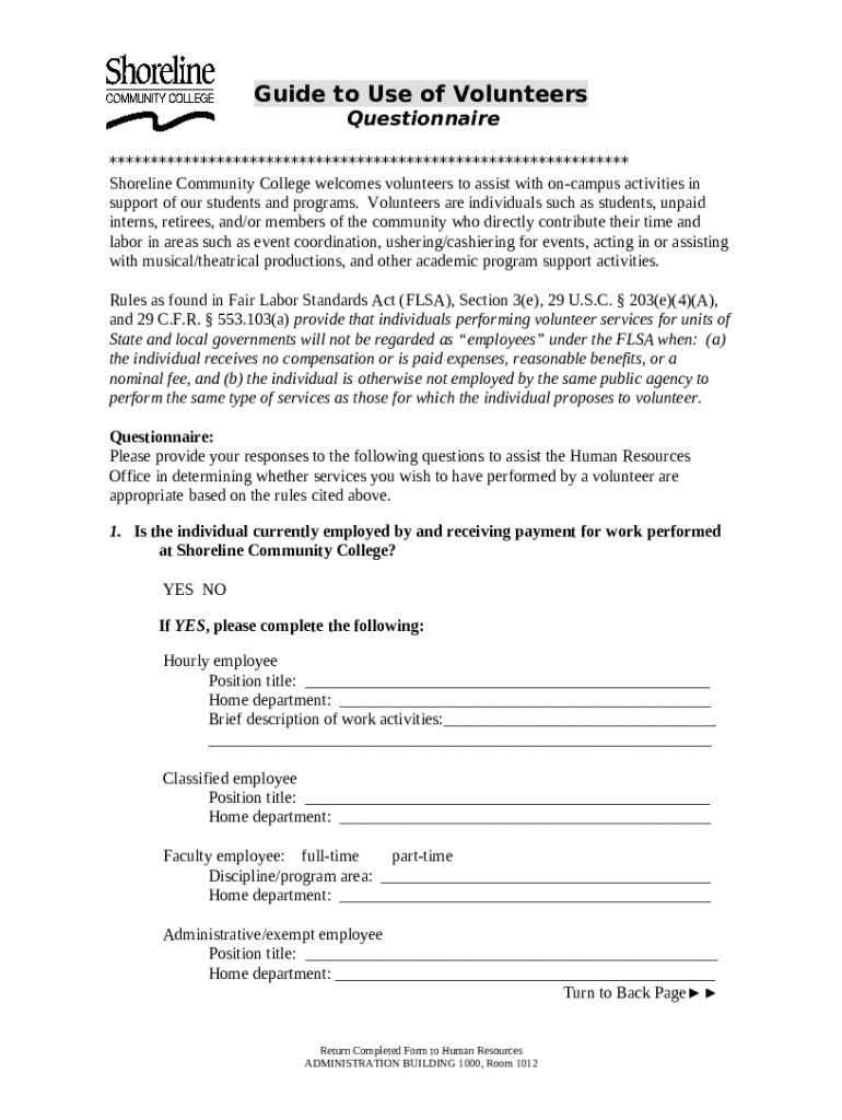 Guide to Use of Volunteers - Questionnaire Doc Template | pdfFiller