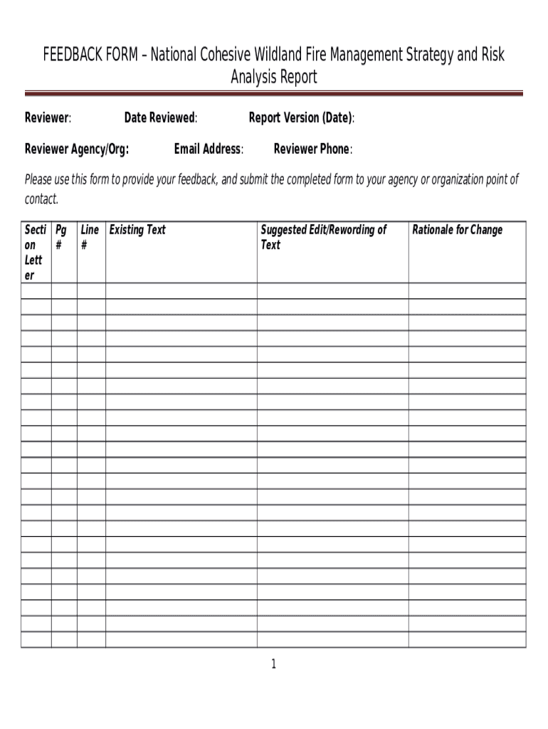 FEEDBACK National Cohesive Wildland Fire Management Strategy and Risk ...