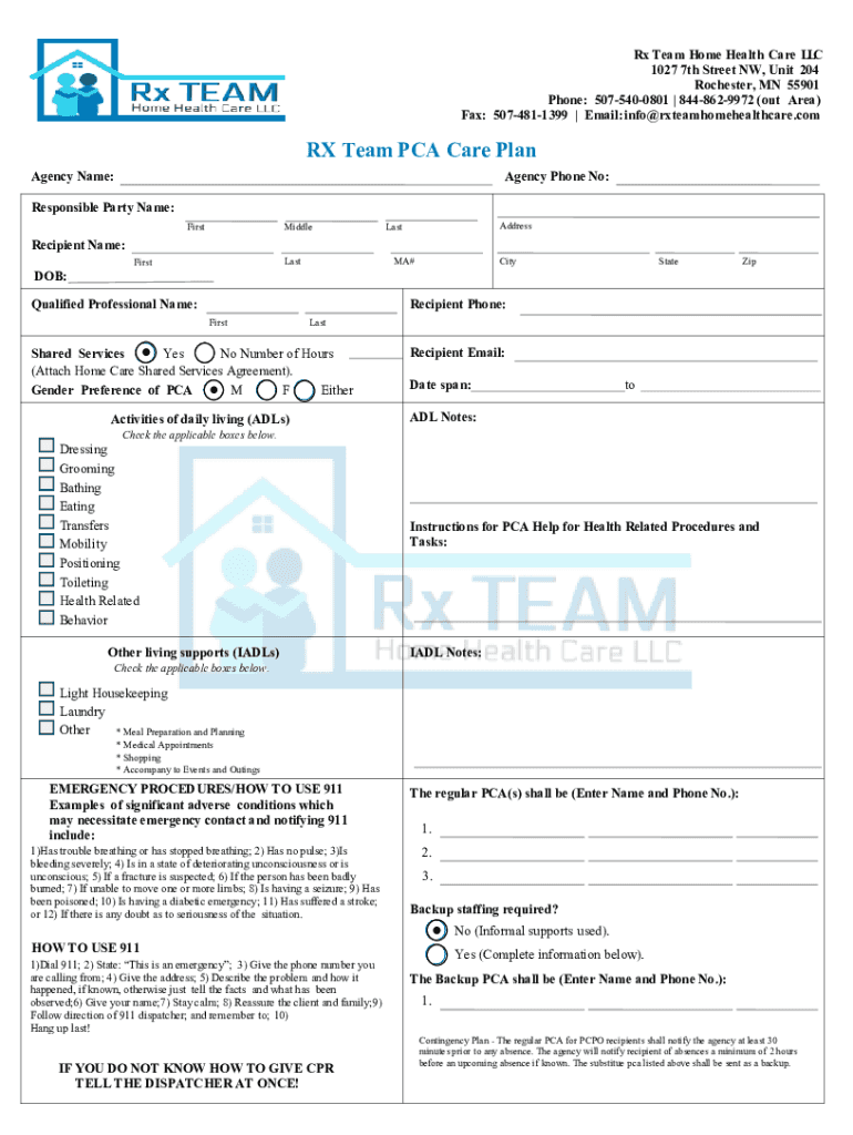 Fillable Online Rx Team Home Health Care LLC 1027 7th Street NW, Unit ...