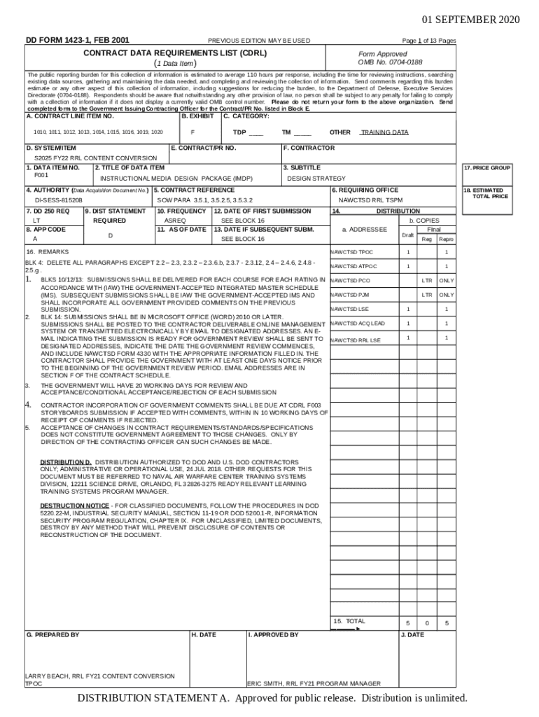 DD 1423-1, FEB 2001PREVIOUS EDITION MAY BE USEDPage 1 of 13 Pages Doc ...