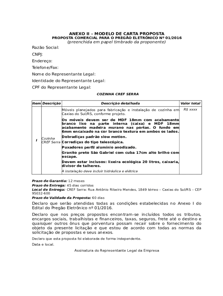 ANEXO IIMODELO DE PROPOSTA - crefrs org Doc Template | pdfFiller