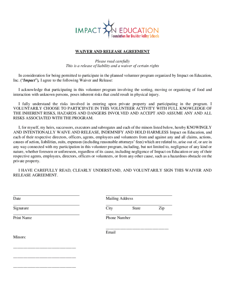 Fillable Online Waiver & release agreement - Bearclaw Lodge Fax Email Print - pdfFiller