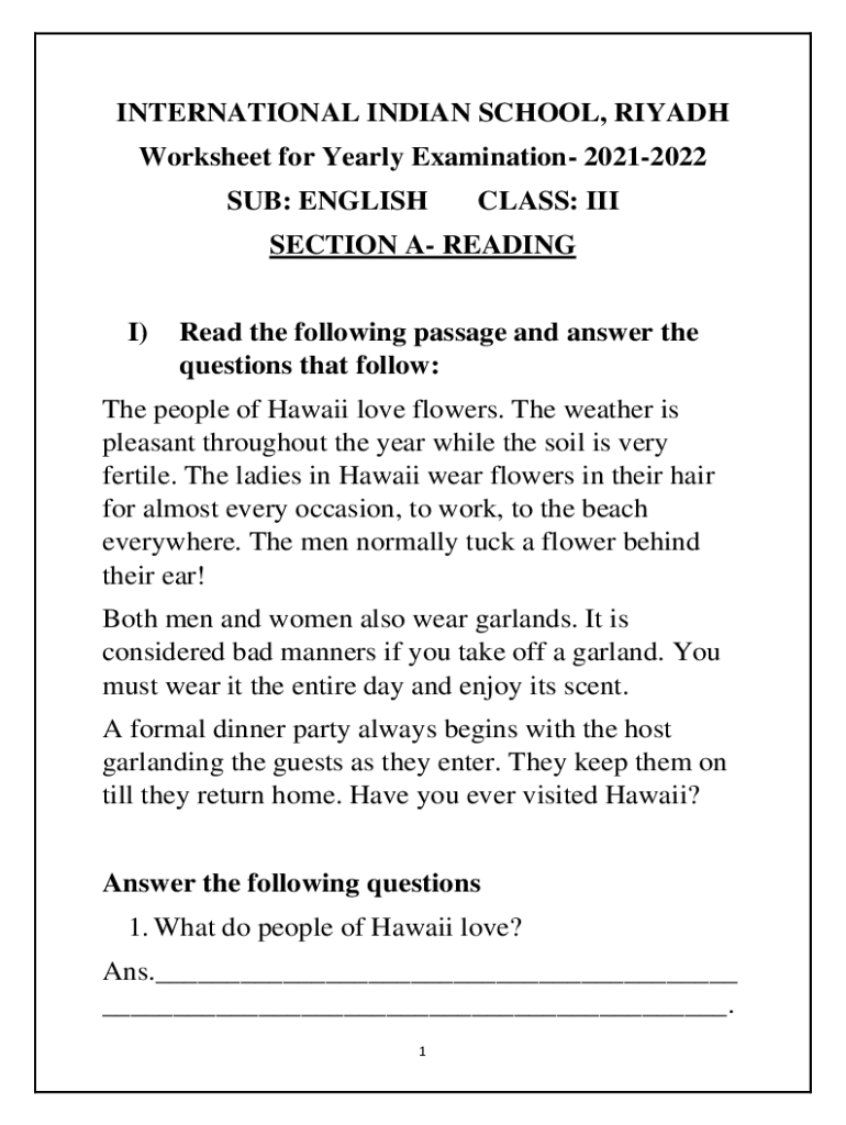 Fillable Online INTERNATIONAL INDIAN SCHOOL, RIYADH Worksheet for ...