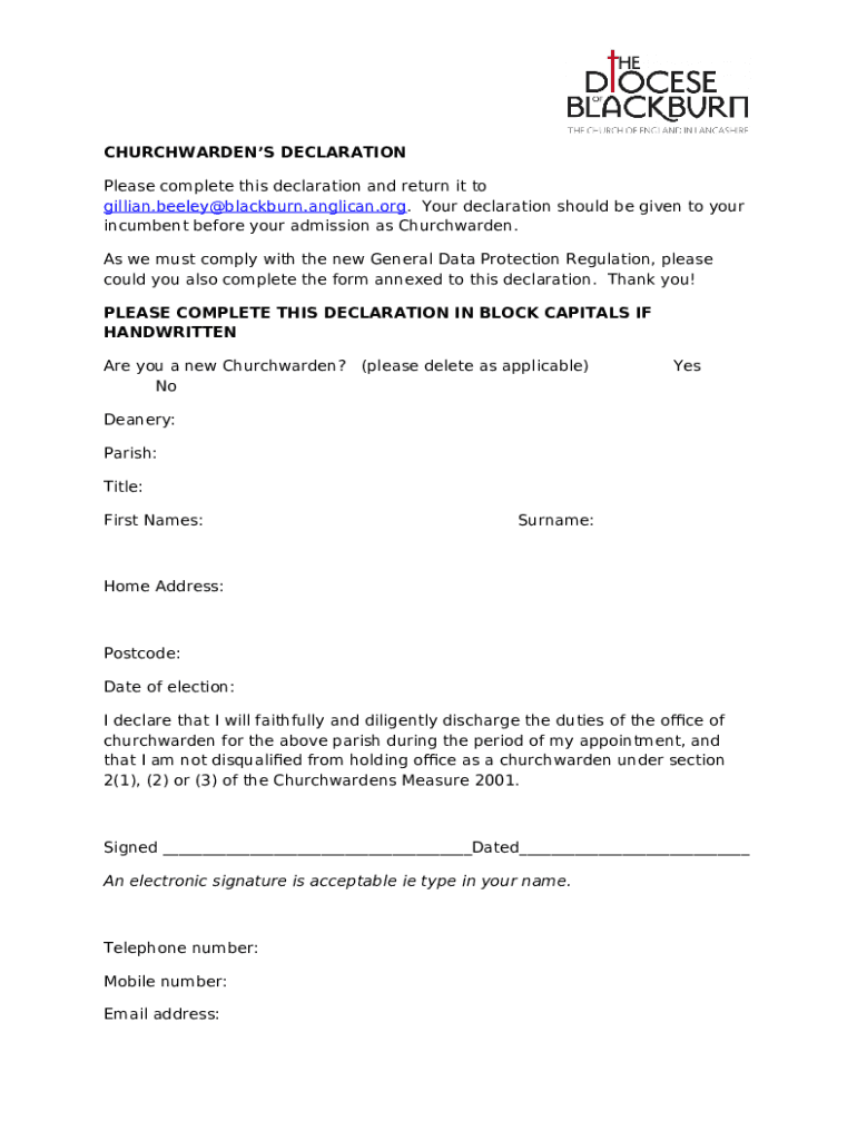 Documents - Churchwardens Certificate and Declaration Doc Template ...