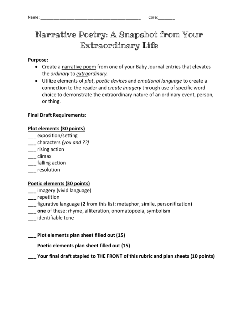 Fillable Online Narrative Poetry: A Snapshot from Your Extraordinary ...