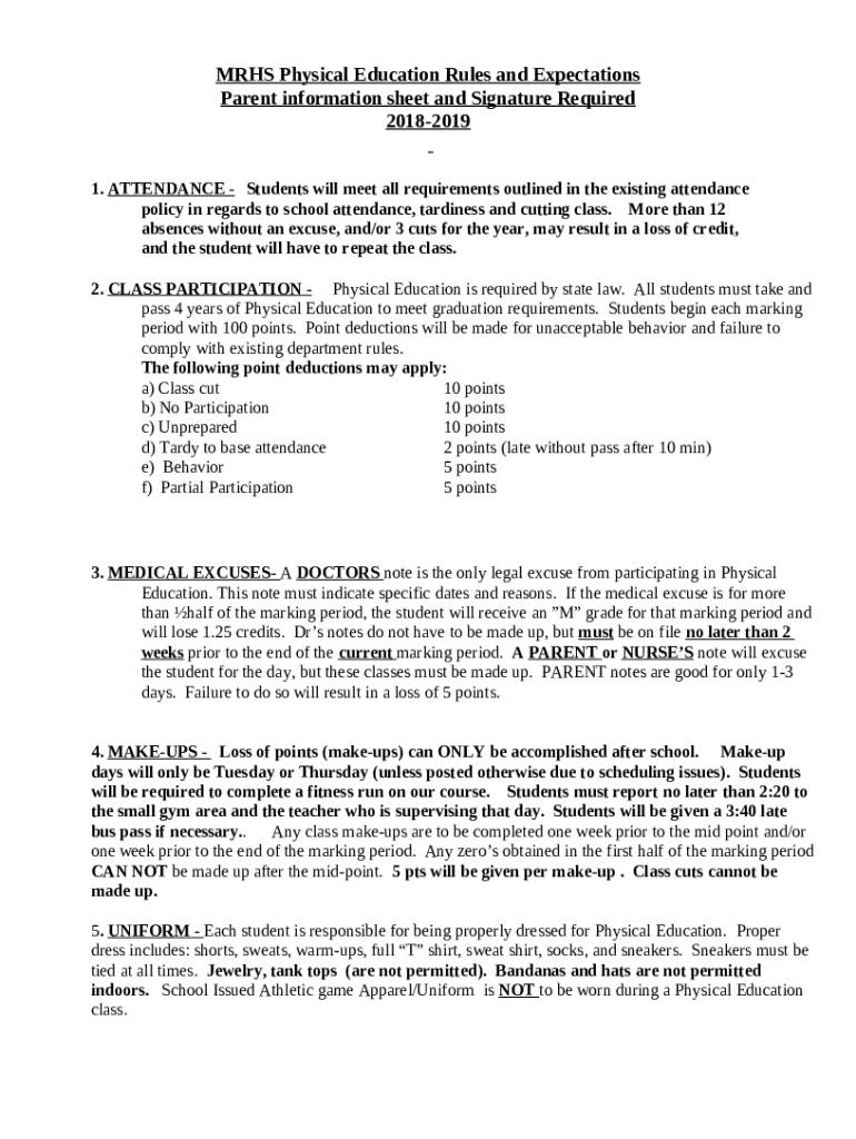 ANDOVER HIGH SCHOOL Physical Education Expectations Doc Template ...