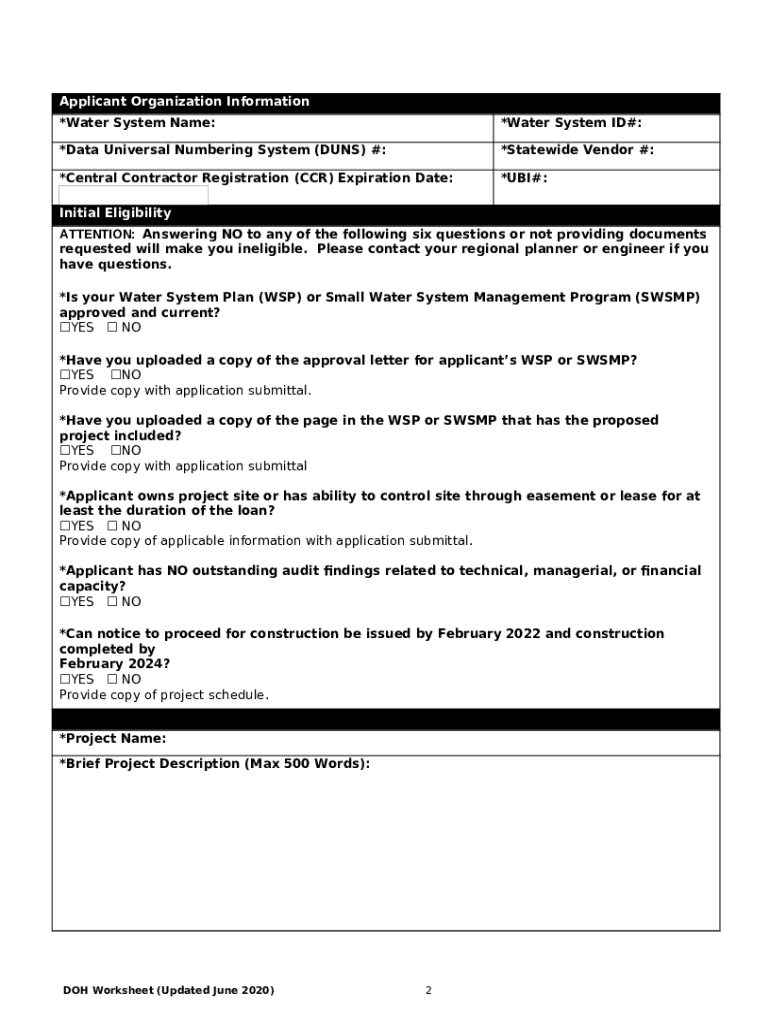 Potential DWSRF Flags Worksheet - doh wa Doc Template | pdfFiller