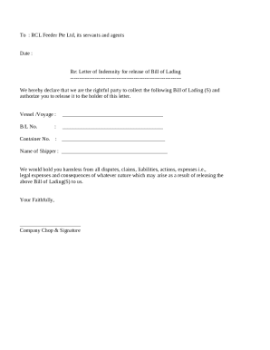 Letter of Indemnity For Requesting E Mail Release Doc Template | pdfFiller