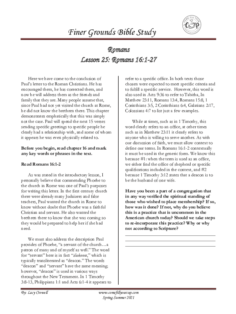 Fillable Online Catholic Bible Study: Letter of Paul to the Romans Fax ...