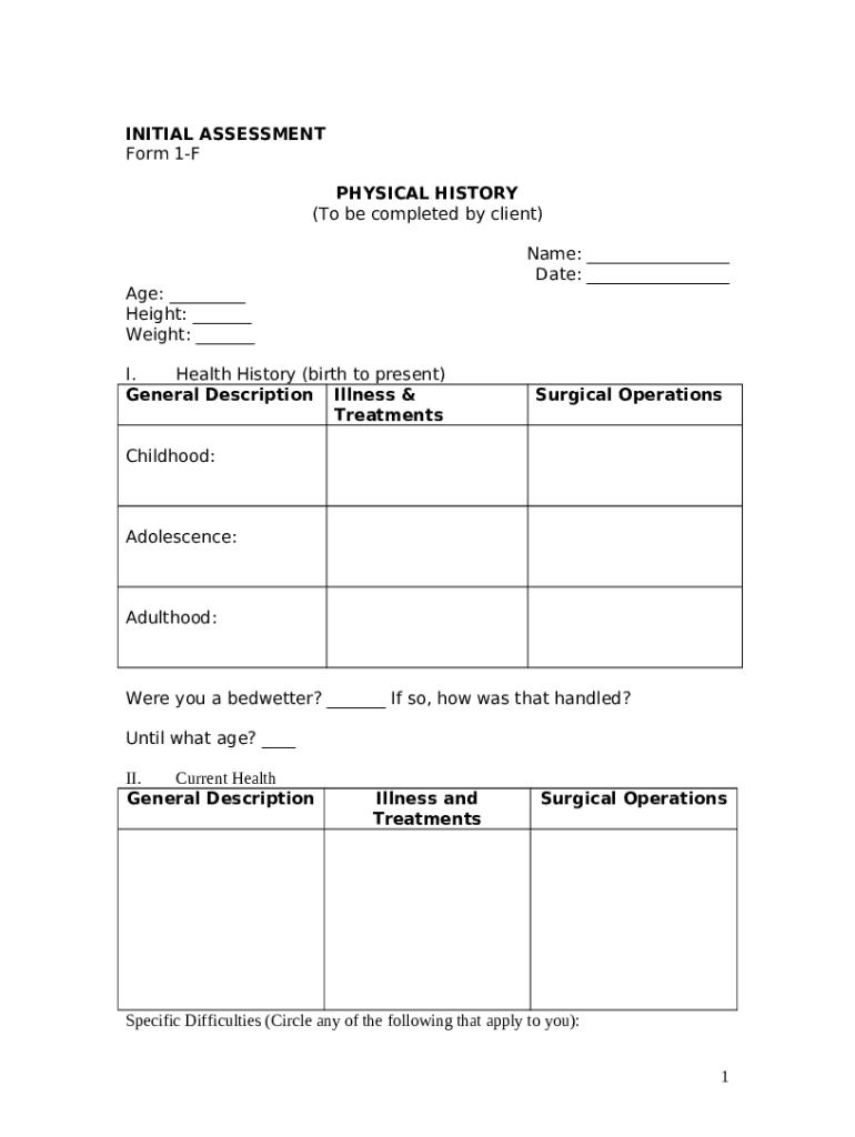 Melrose Center Initial Assessment - Age 18 and older Doc Template ...