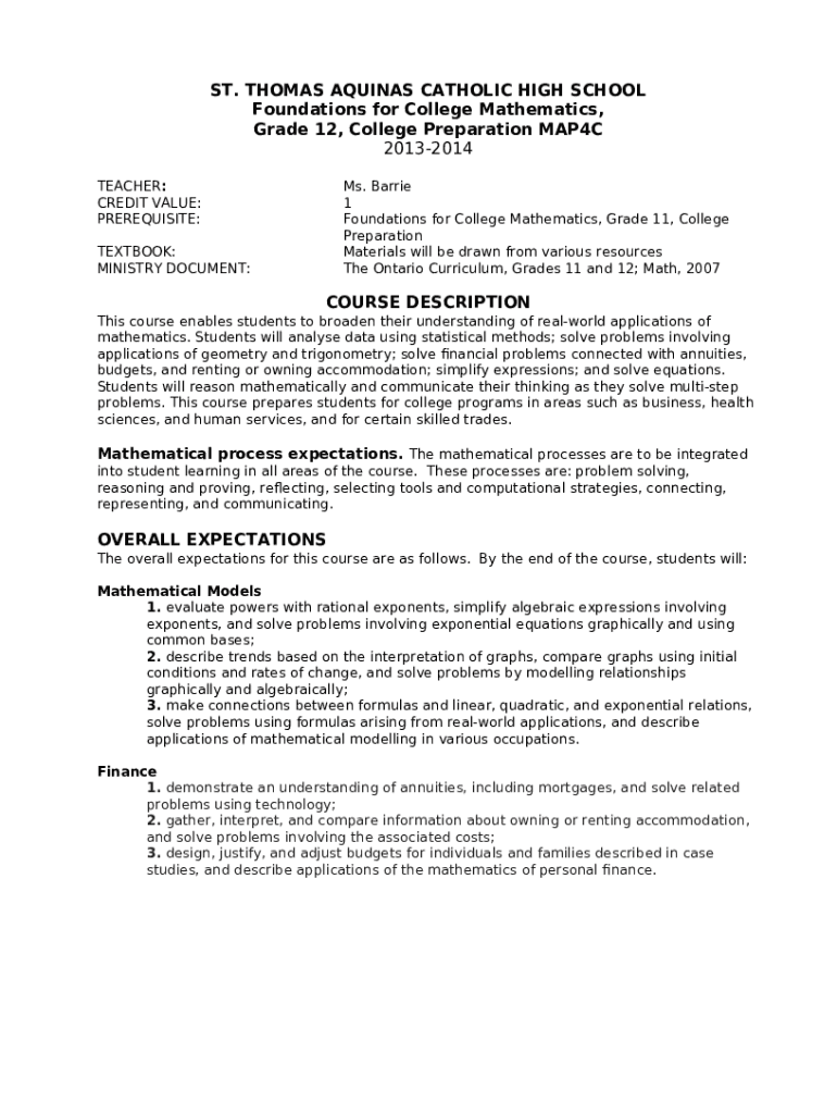 MAP4CFoundations for College Mathematics, Grade 12 ... Doc Template ...