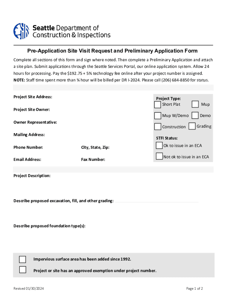 Fillable Online Seattle SDCI - Pre-Application Site Visit Request Form ...