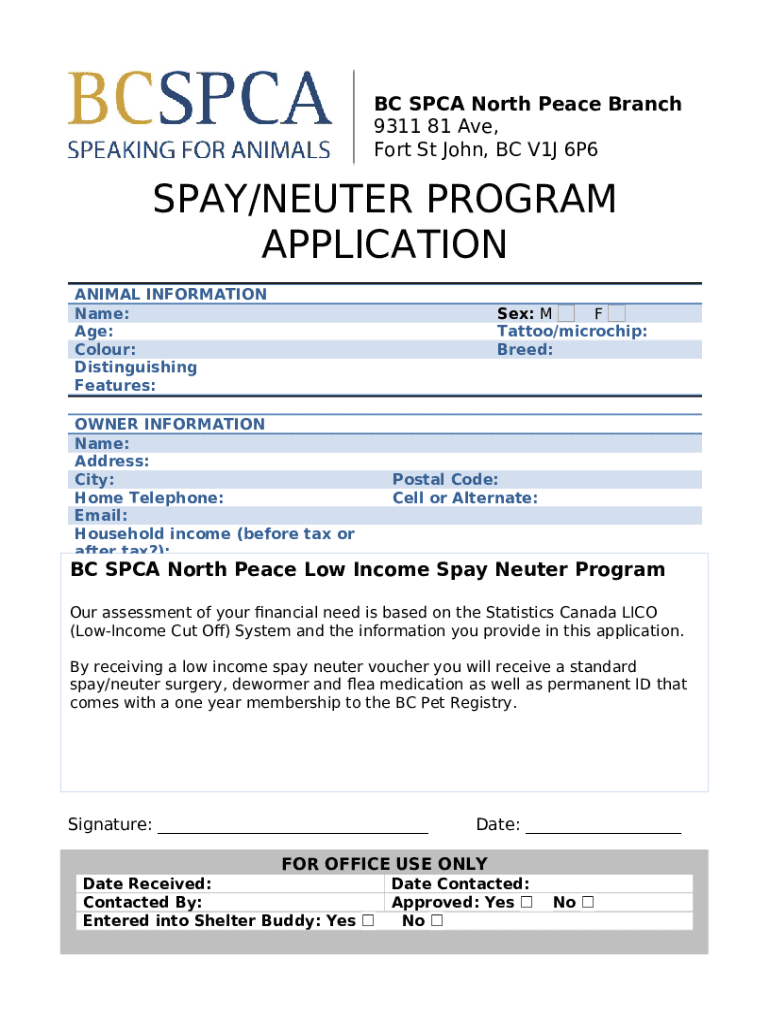 North Peace SPCA low-income Spay and Neuter Program Doc Template ...