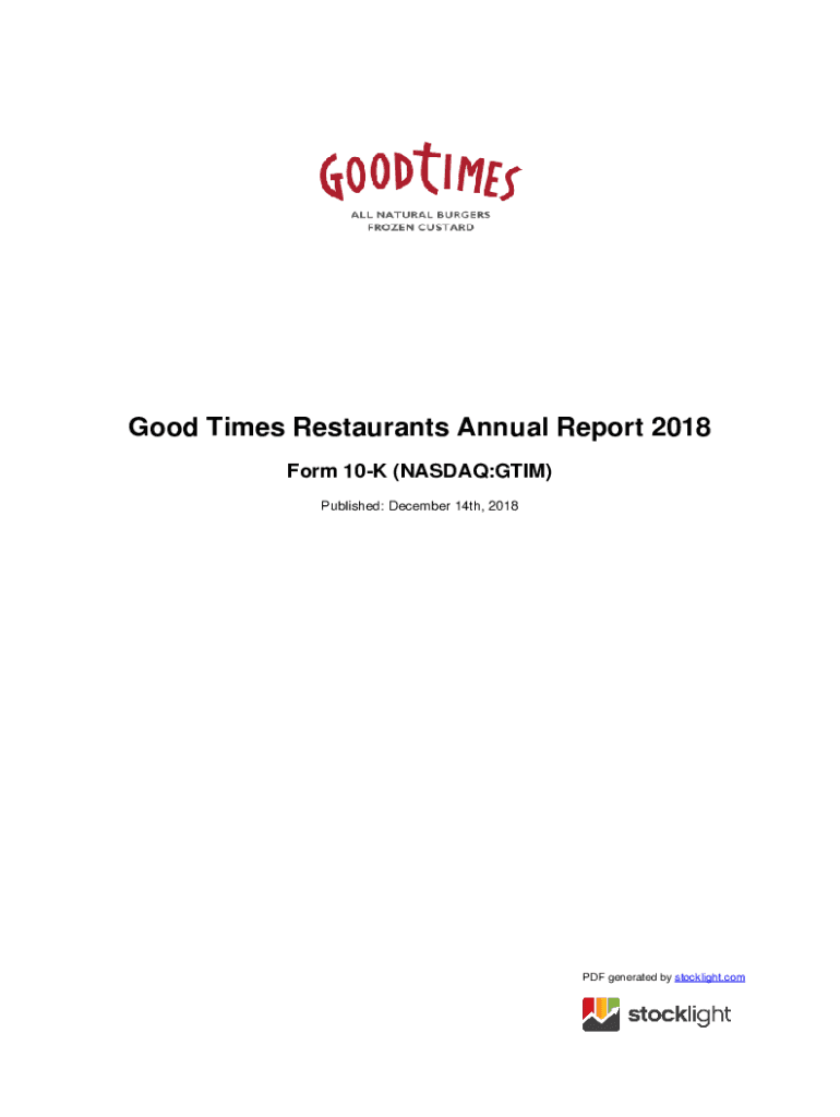 Fillable Online Good Times Restaurants Inc. Common Stock (GTIM) SEC ...