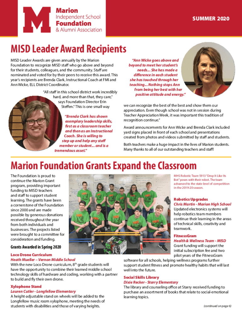 Fillable Online Marion Foundation Grants Expand the Classroom MISD ...