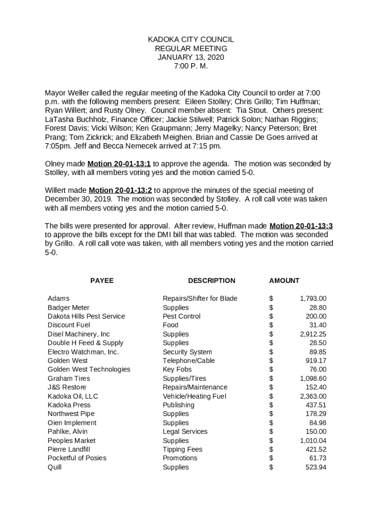 with the following members present:Eileen Stolley; Chris Grillo; Tim ...