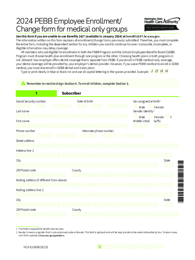 Fillable Online 2024 School Employee Enrollment /Change Form Medical ...