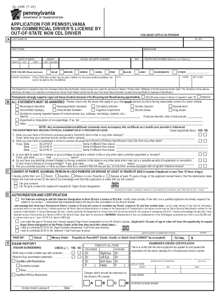 Fillable Online 2023 Form PA DL-180R Fill Online, Printable, Fillable ...