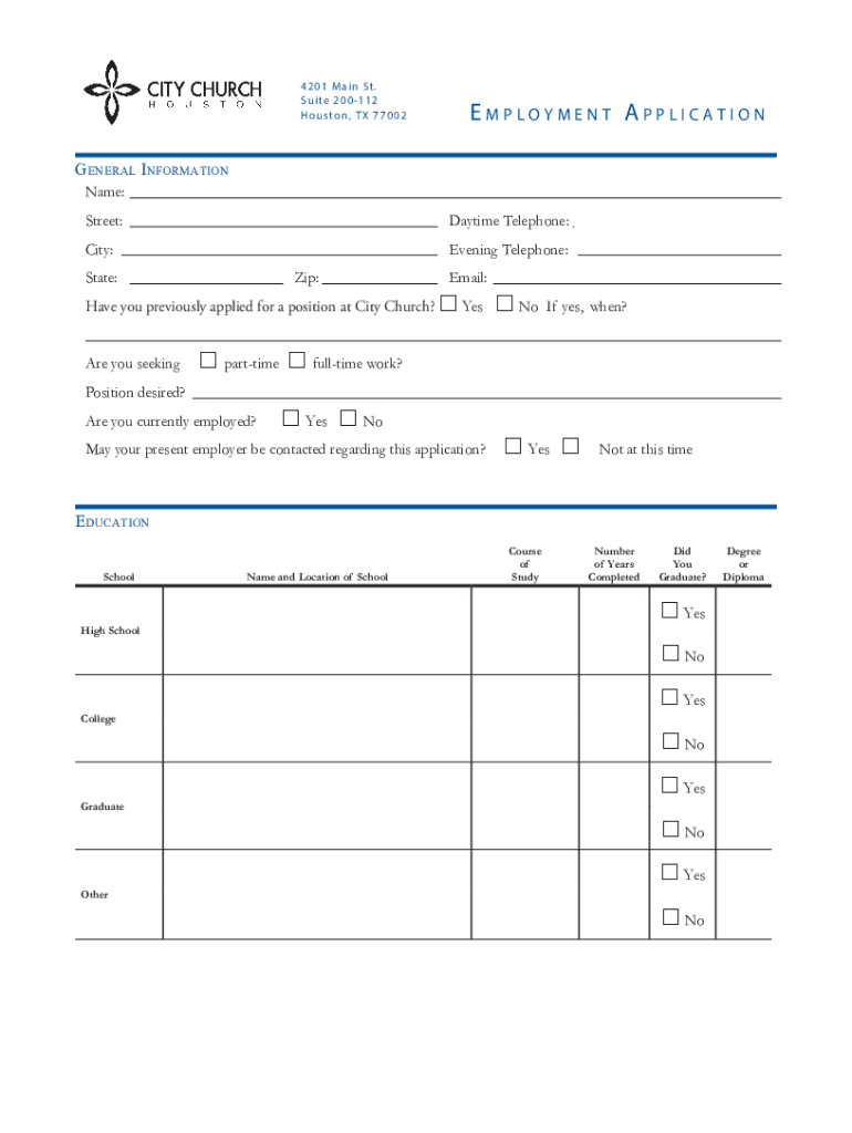 Fillable Online Church Employment Application r1 Fax Email Print ...