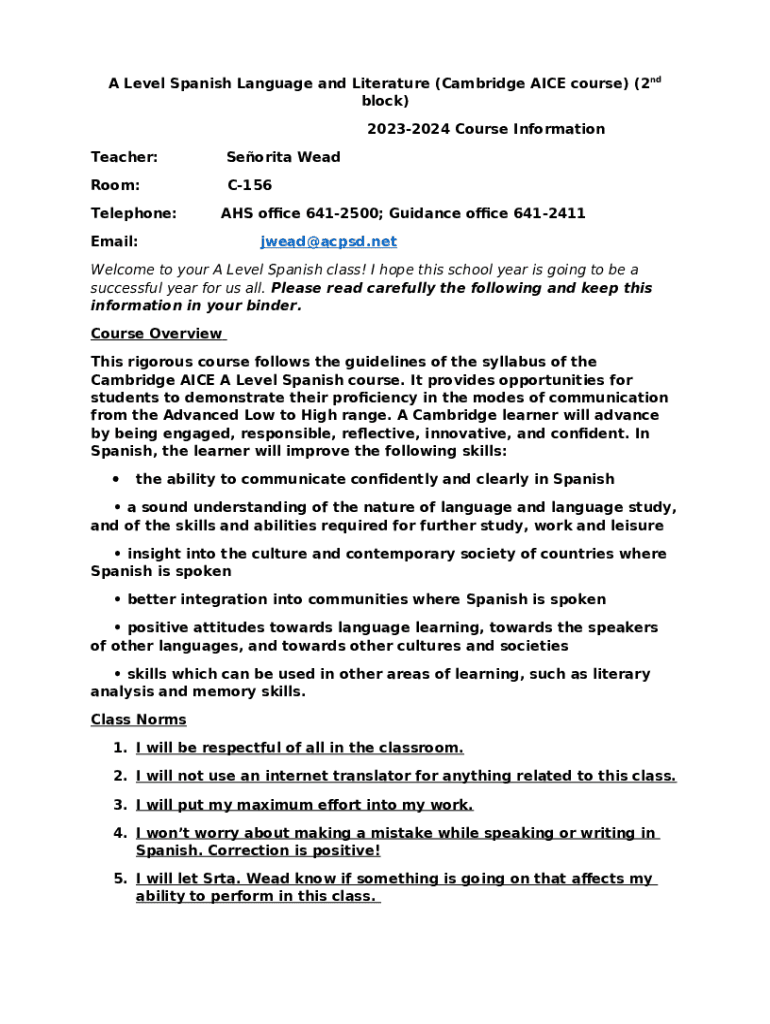 A Level Spanish Course Ination. ... Doc Template | pdfFiller