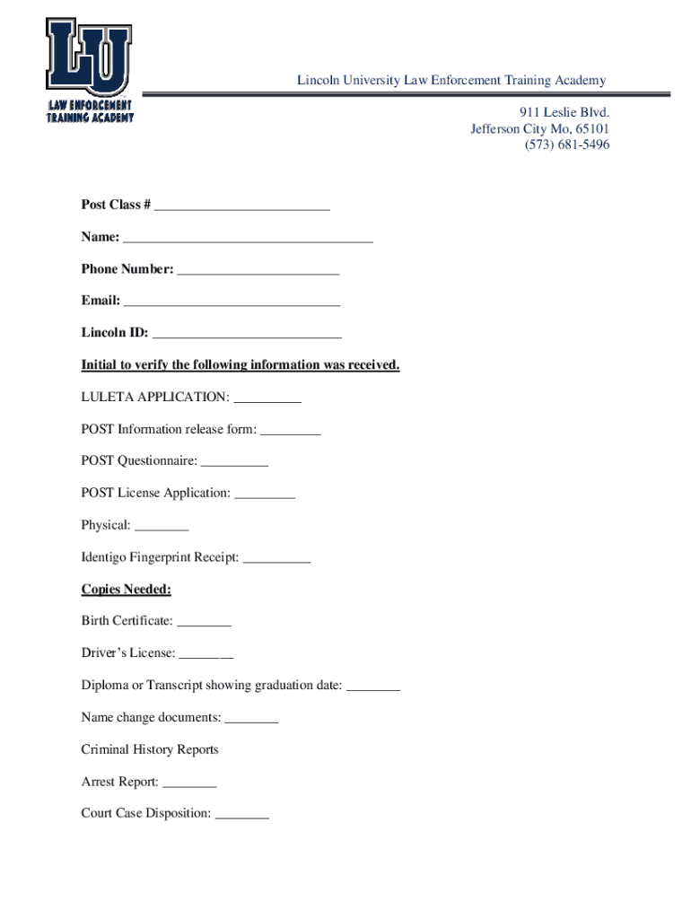 Fillable Online Lincoln University-Missouri Police Department Fax Email Print - pdfFiller