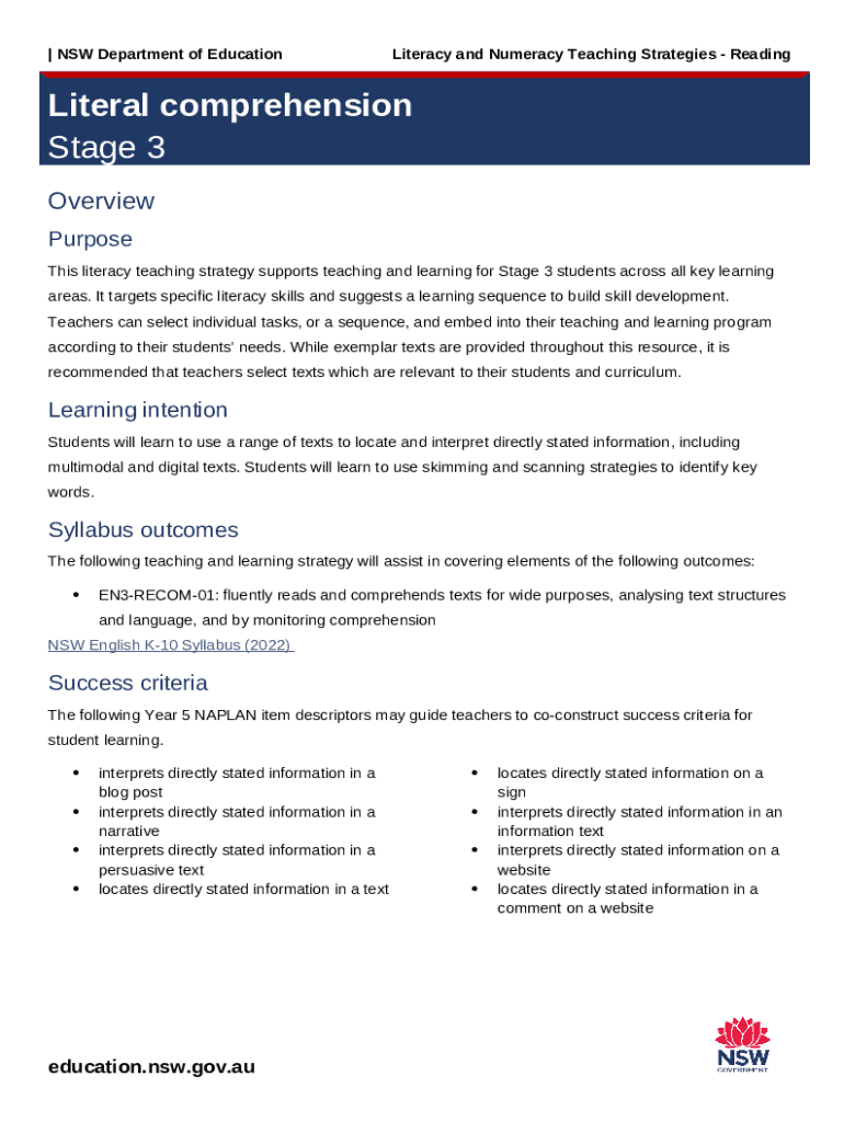 Stage 3 reading - Main idea - NSW Department of Education Doc Template ...