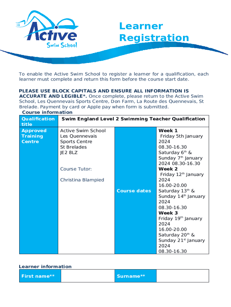 Rec Swim School - Students - University Recreation Doc Template | pdfFiller