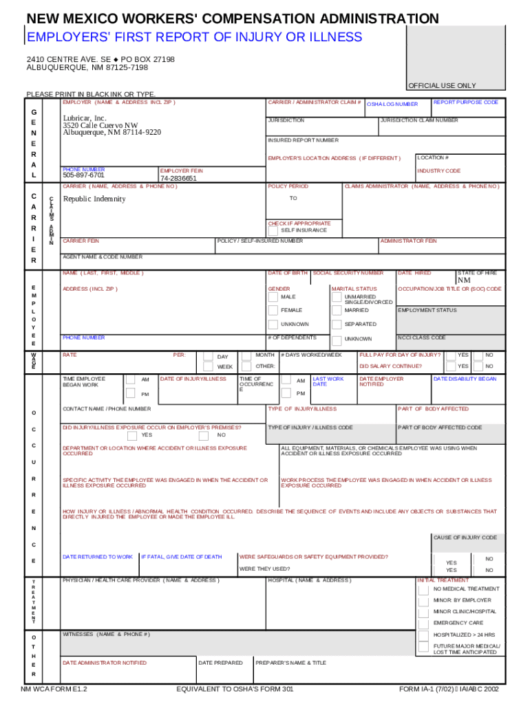 New Mexico Worker Compensation Claims Doc Template | pdfFiller